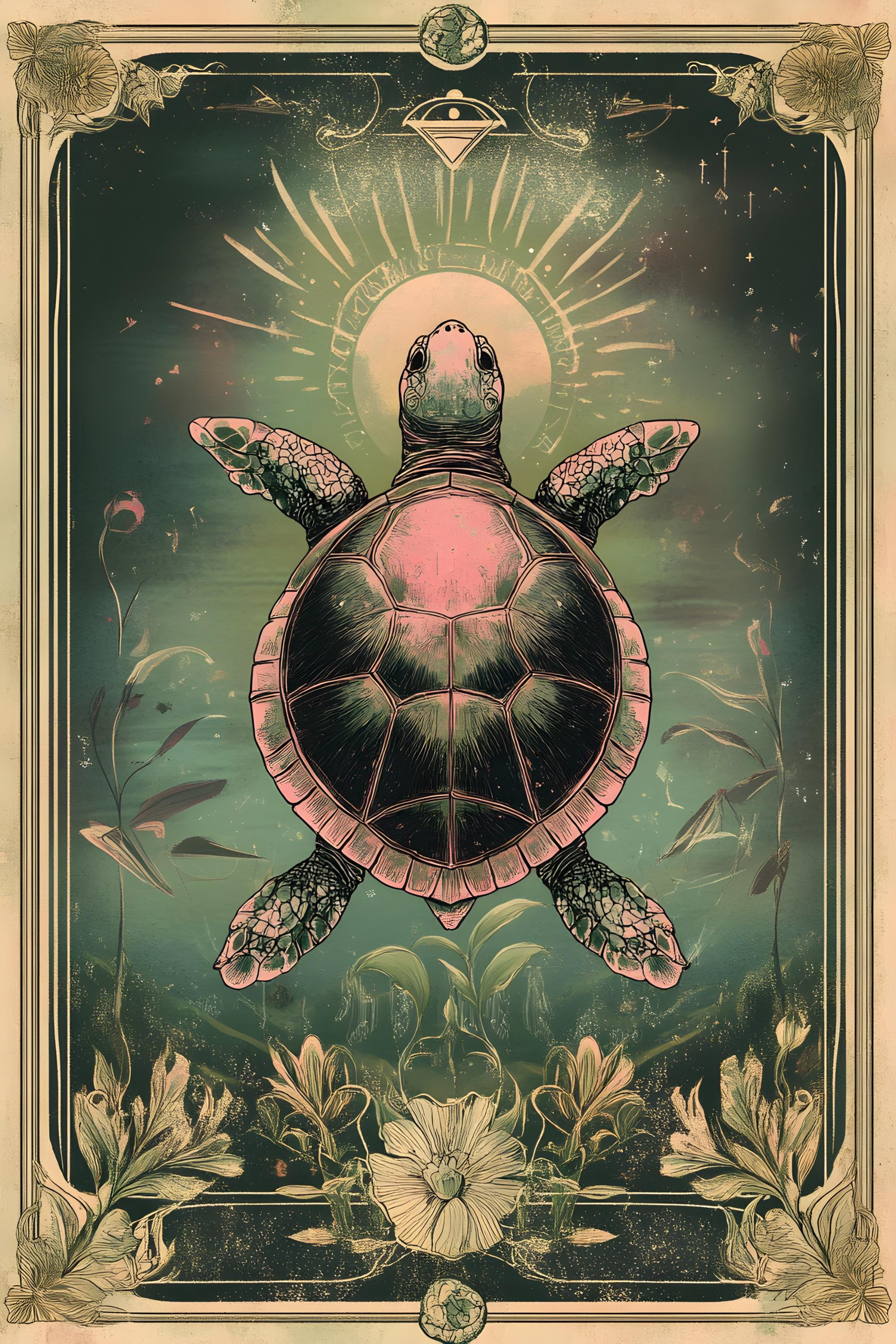 Tarot Card Inspired Sea Turtle Canvas Wall Art Print | Earthy Art ...