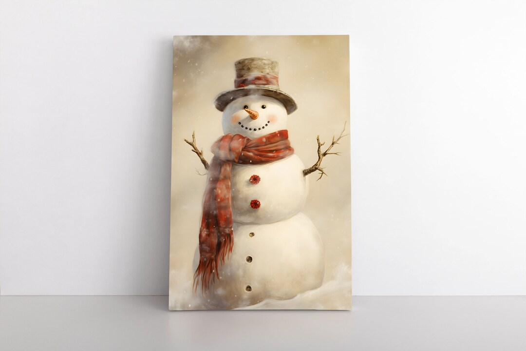 Vintage Rustic Snowman Painting Print Framed Canvas Wall Art Decor ...