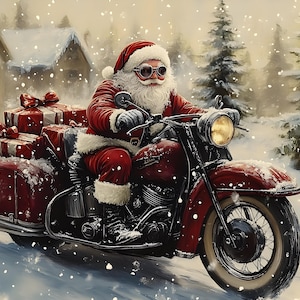 Vintage Cool Biker Santa Clause on Motorcycle Painting Print Framed ...