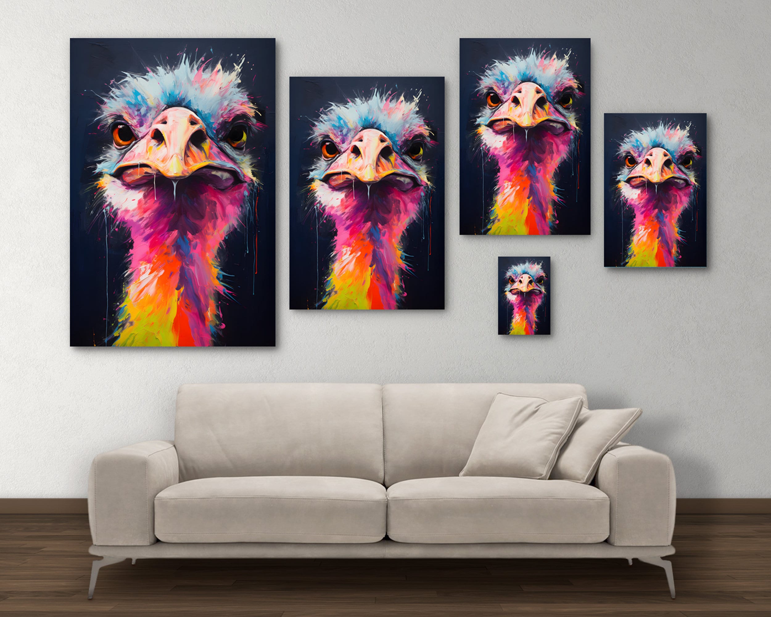 Colorful Ostrich Oil Painting Print on Framed Canvas Wall Art Home ...