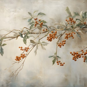 Vintage Rustic Holly Mistletoe Painting Print Framed Canvas Wall Art ...