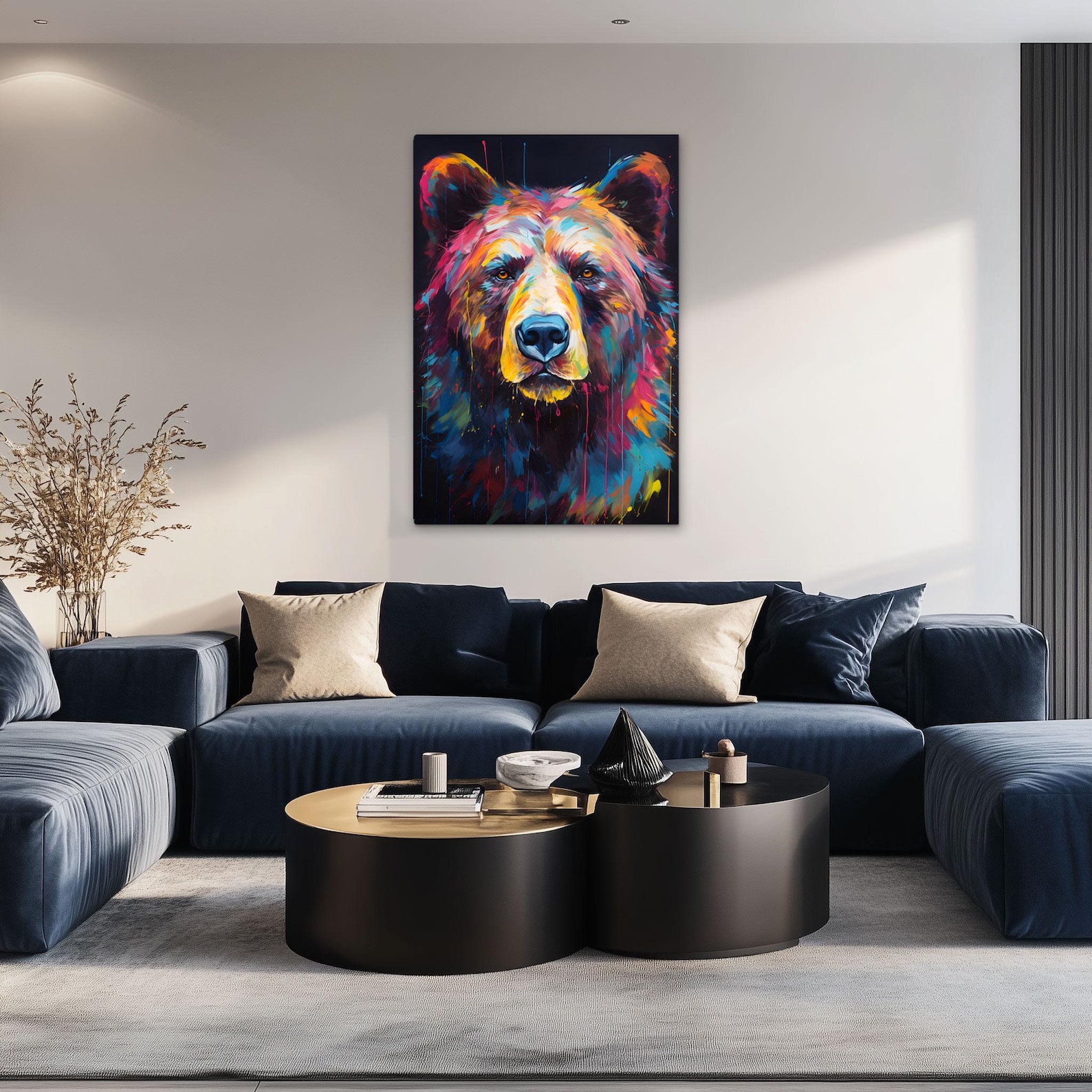 Colorful Grizzly Bear Neon Oil Painting Print on Framed Canvas Wall Art ...