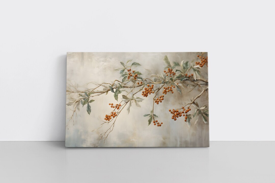 Vintage Rustic Holly Mistletoe Painting Print Framed Canvas - Etsy