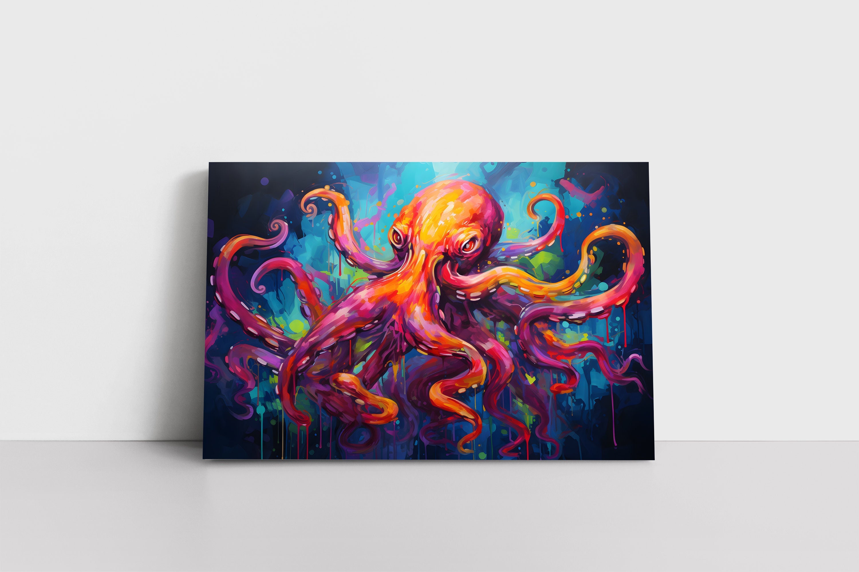 Colorful Octopus Oil Painting Print on Framed Canvas Wall Art - Etsy