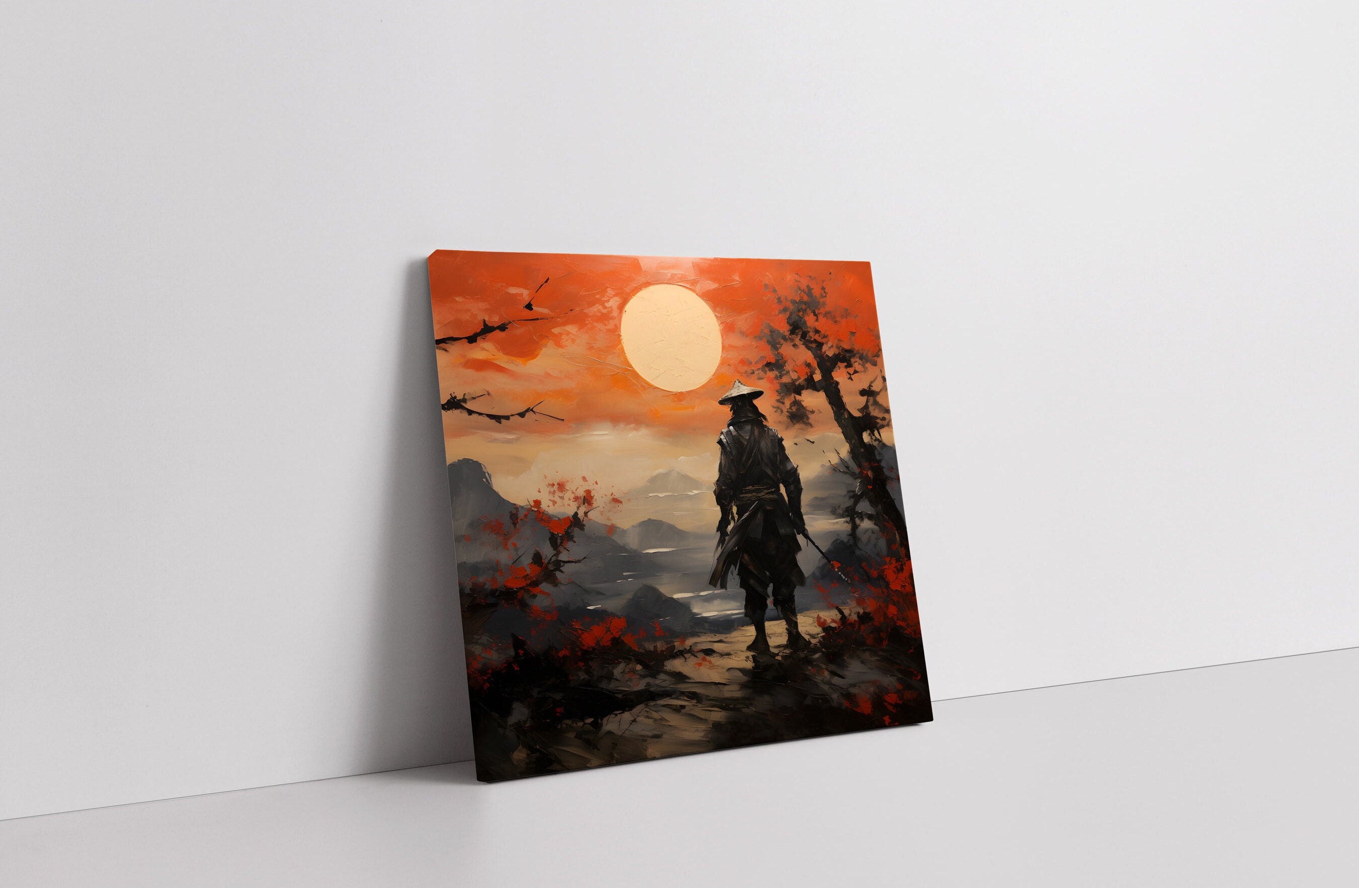 Vintage Samurai Warrior Oil Painting Print Framed Canvas Wall Art ...