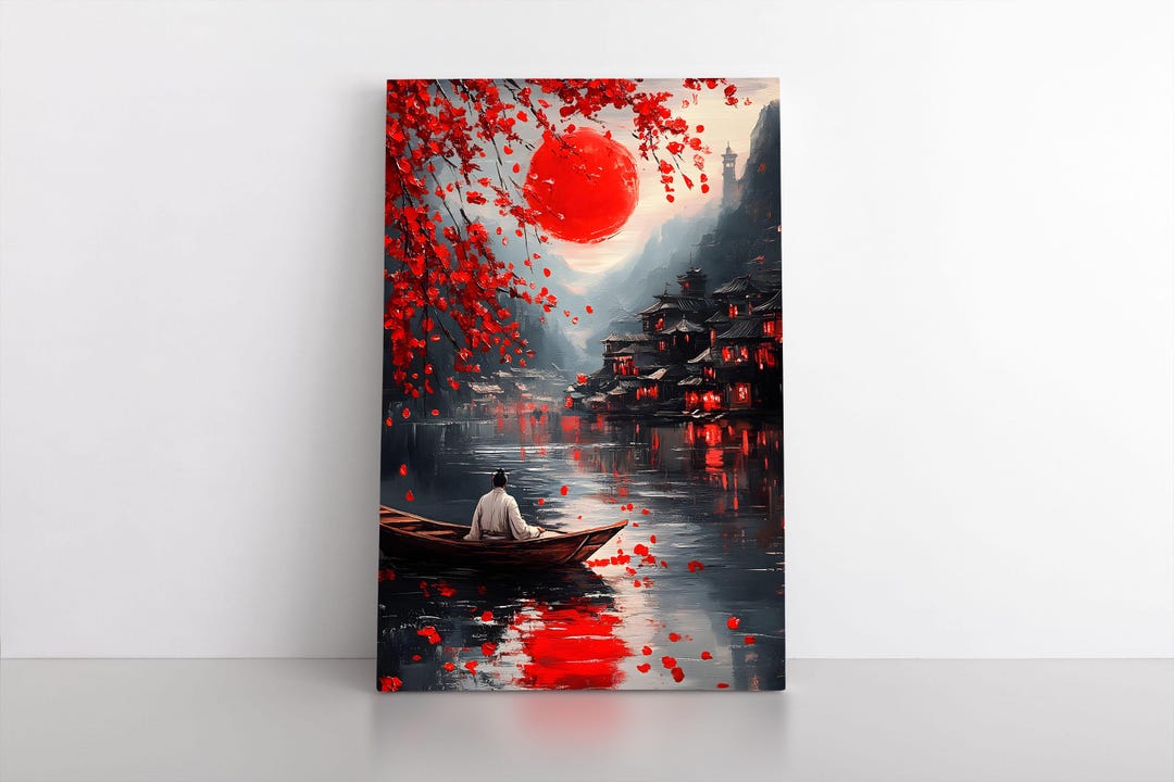 Ancient Japanese Mystical Landscape Oil Painting Print on Framed Canvas ...