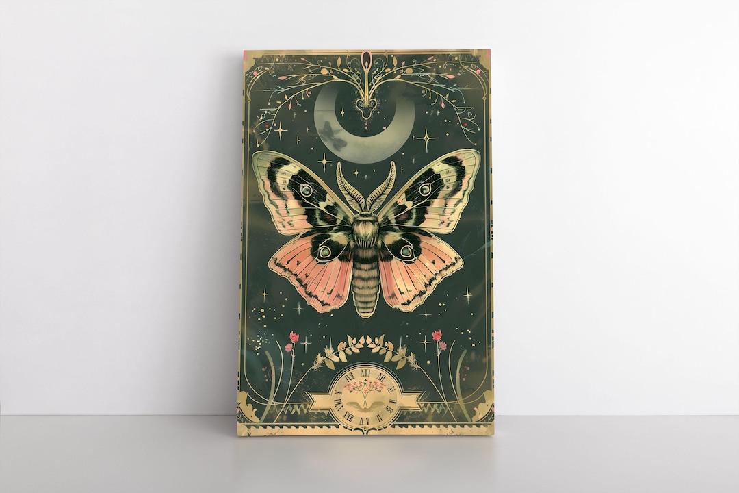 Tarot Card Inspired Moth Canvas Wall Art Print | Earthy Celestial ...