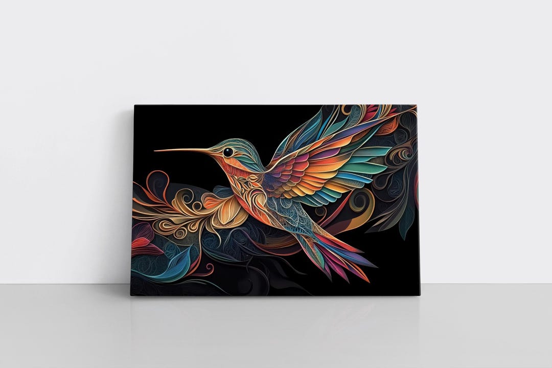 Colorful Flowy Hummingbird Wall Art Print on Framed Canvas, Birds ...