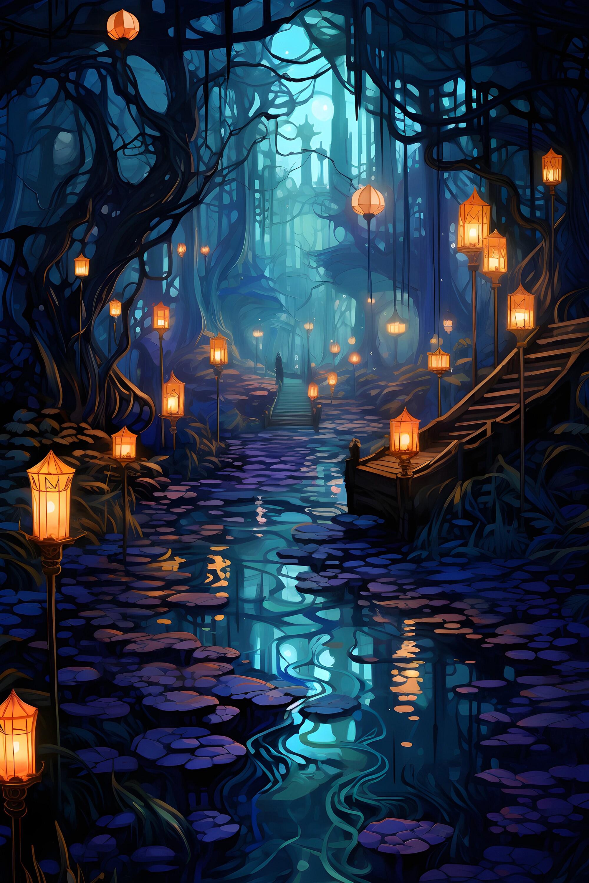 Fantasy Fairy Forest Lanterns Bedroom Wall Art Canvas Poster - Etsy