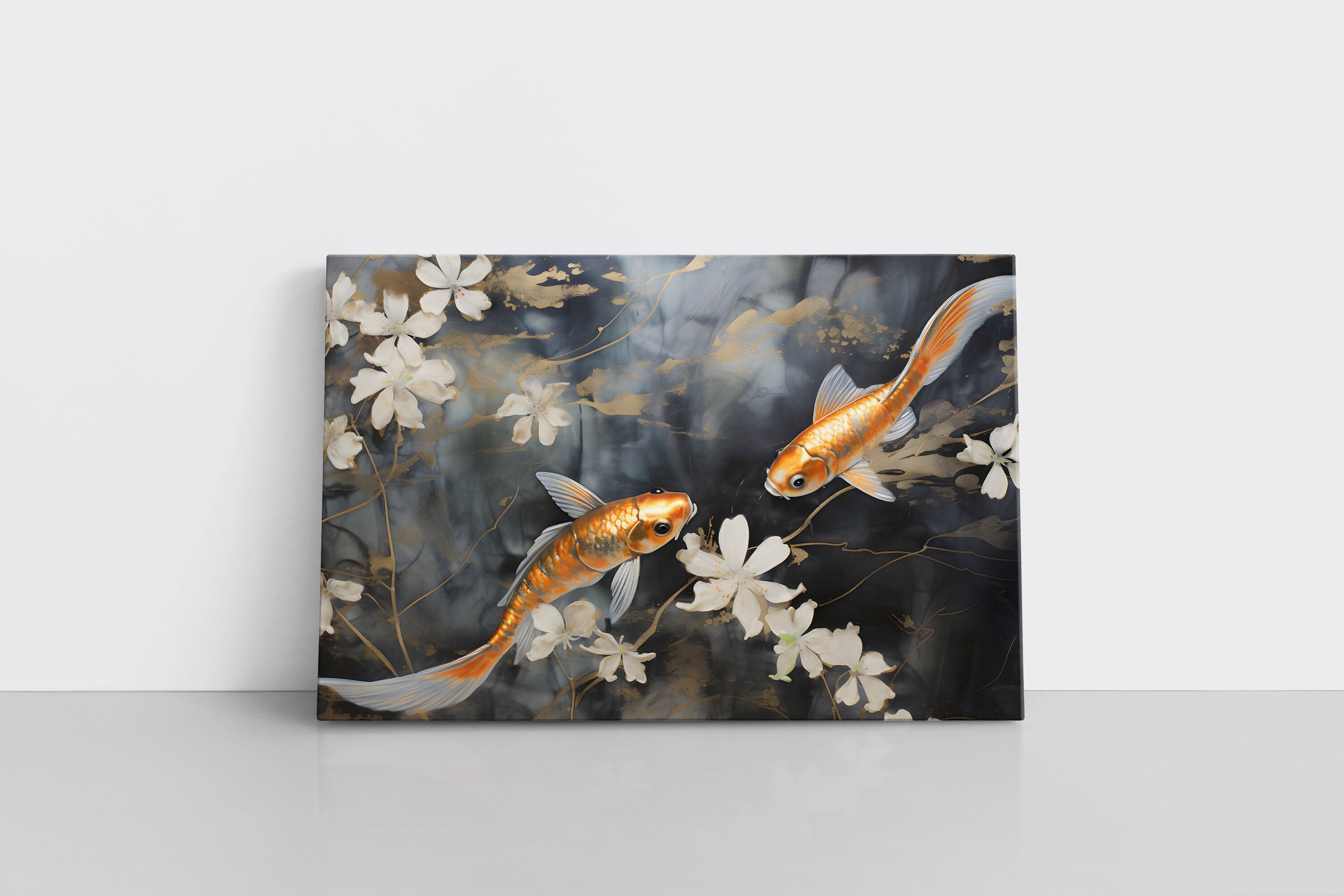 Koi Fish Painting Koi Carp Drawing on Framed Canvas Artwork Koi Pond ...