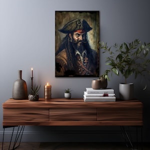 Blackbeard Pirate Portrait Painting Print on Canvas Wall Art | Vintage ...
