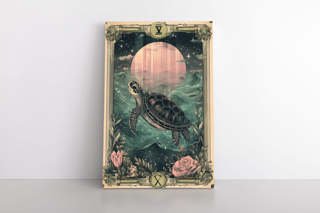 Tarot Card Inspired Celestial Sea Turtle Canvas Wall Art Print | Ocean ...