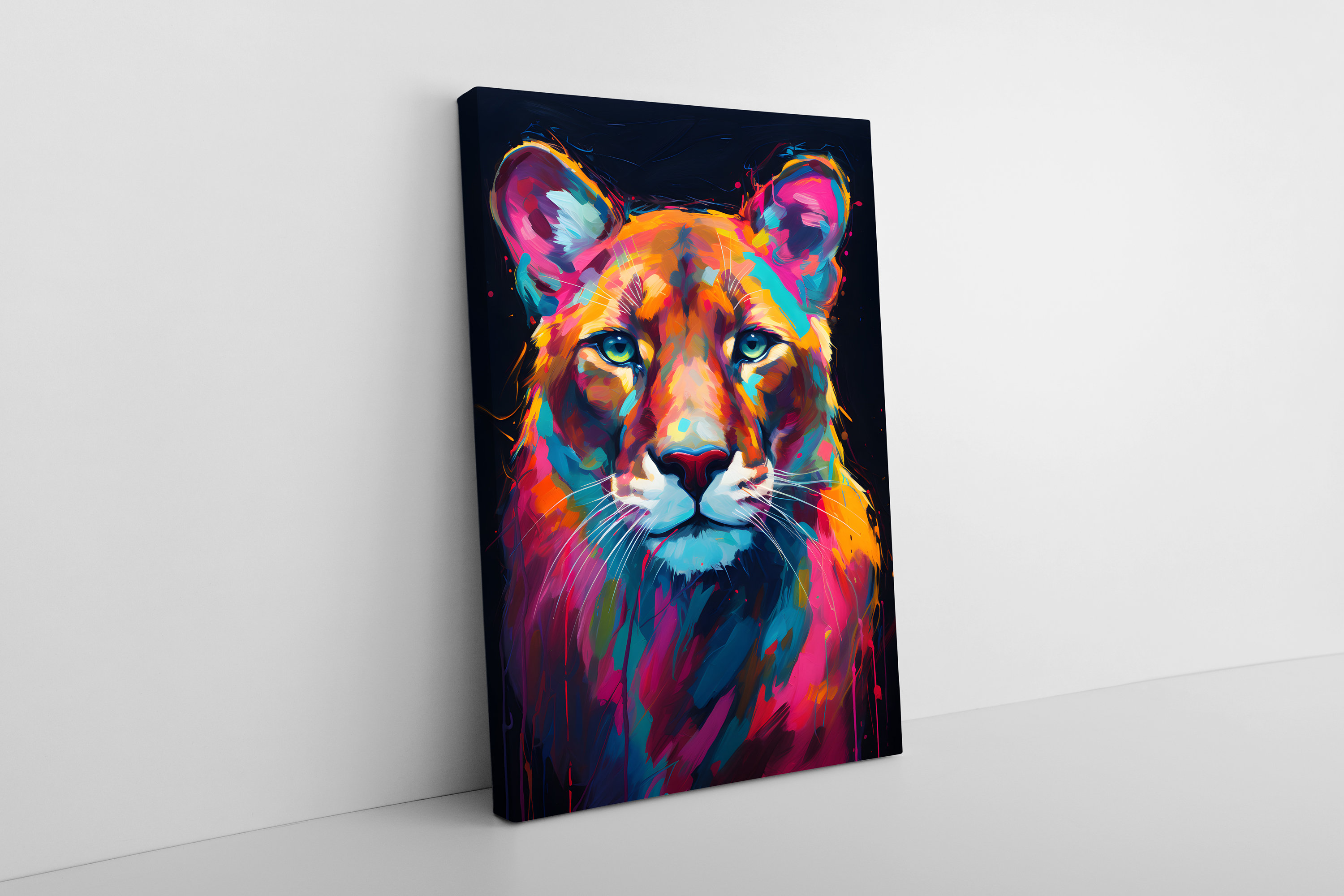 Colorful Cougar Oil Painting Print on Framed Canvas Wall Art Home Decor ...