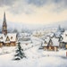 Vintage Snowy Christmas Village Painting Print Framed Canvas Seasonal ...