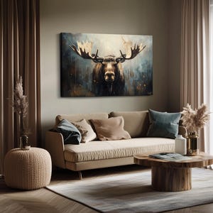 Dark Moose Wall Art Print on Framed Canvas | Rustic Alaskan Animals ...