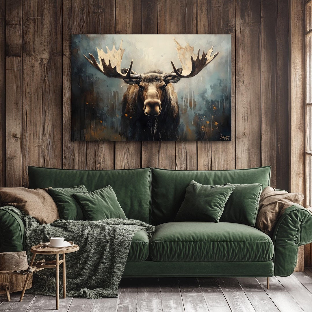 Dark Moose Wall Art Print on Framed Canvas | Rustic Alaskan Animals ...