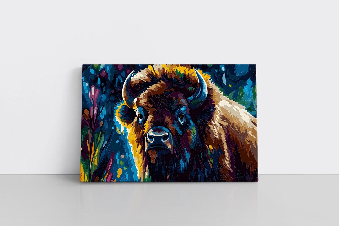 Abstract Colorful American Bison Wall Art Print on Framed Canvas Plains ...