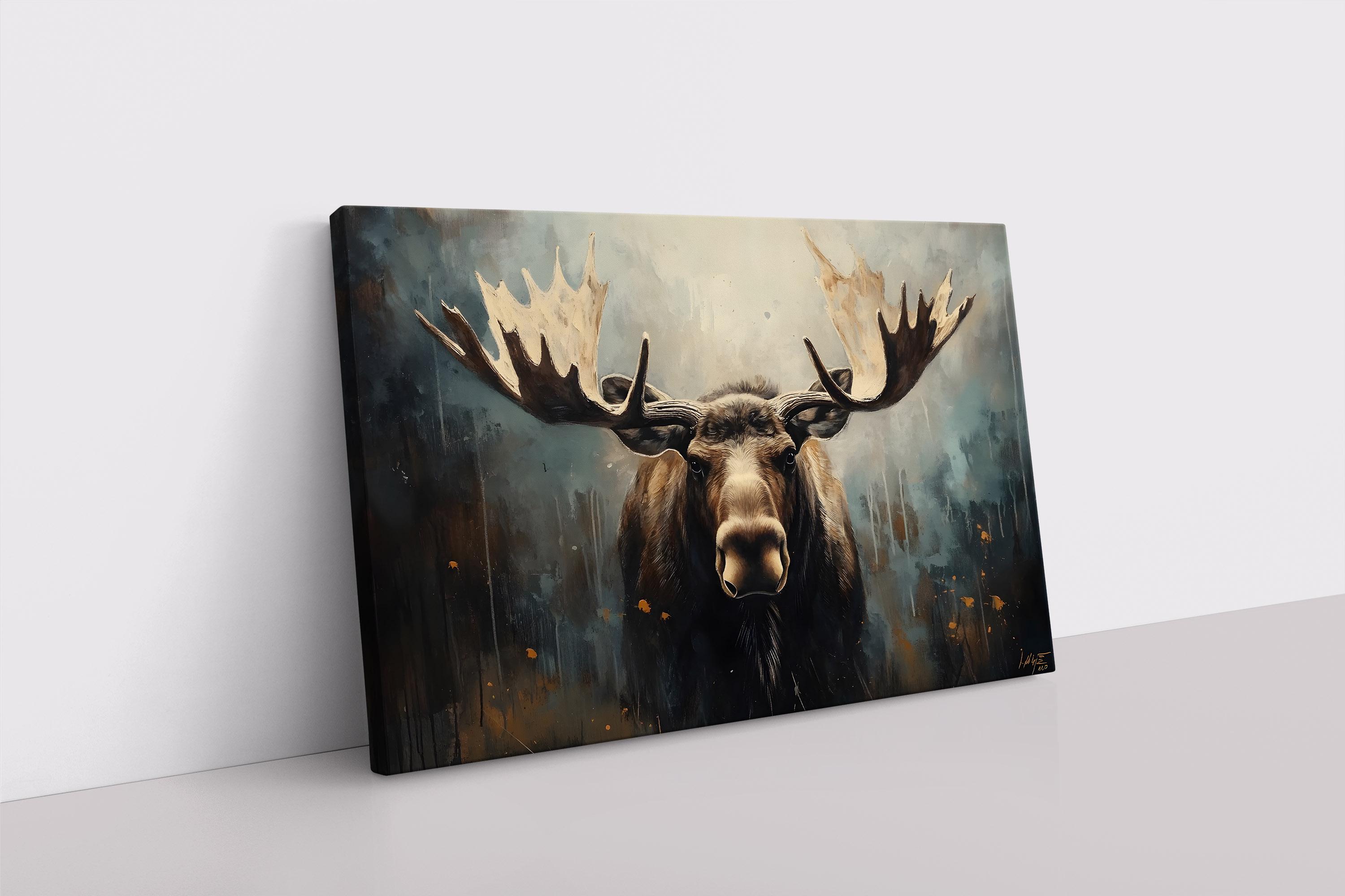 Dark Moose Wall Art Print on Framed Canvas | Rustic Alaskan Animals ...