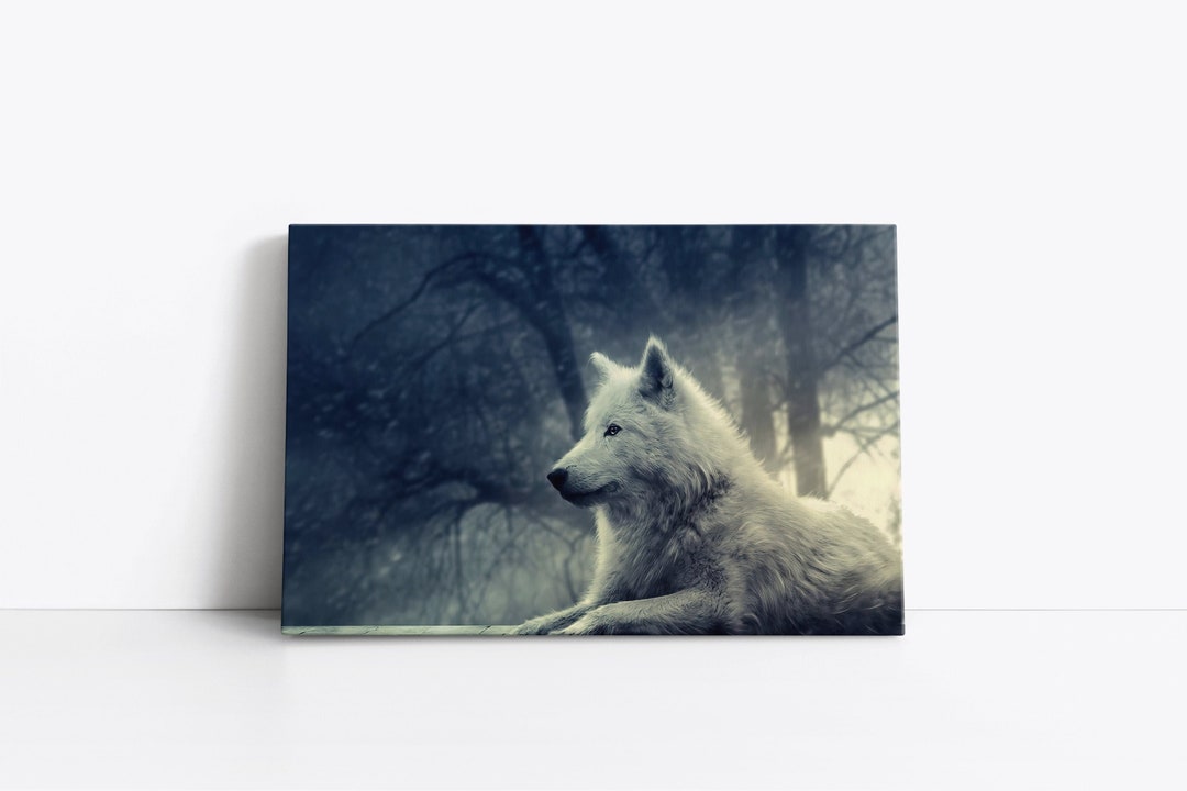 Lone White Wolf Art Print on Framed Canvas Wall Art | Wolves Artwork ...