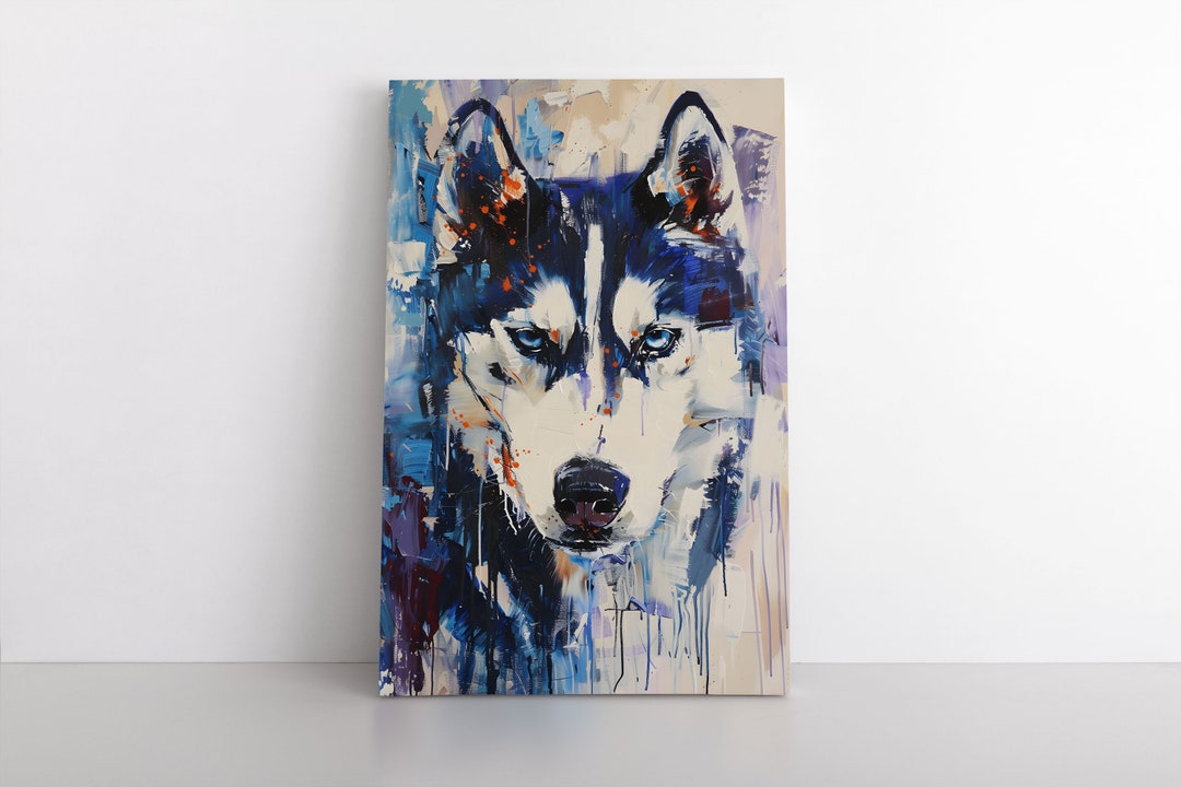 Abstract Siberian Husky Dog Portrait Oil Painting Print on Canvas ...