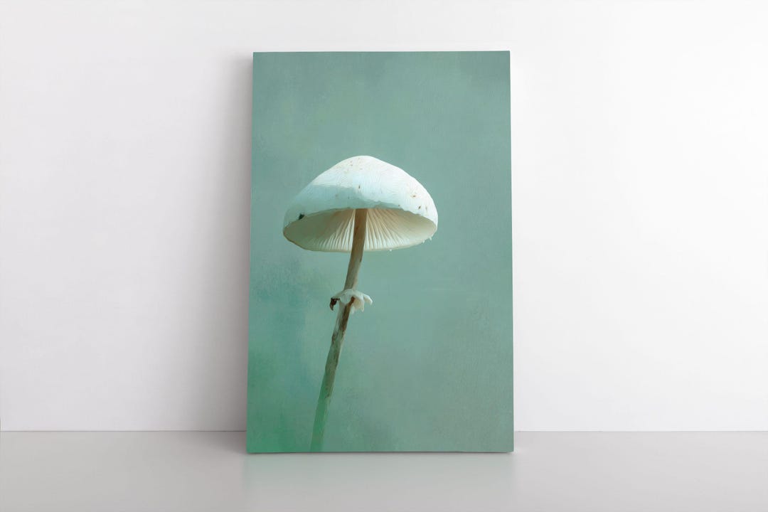 Minimalist Mushroom Canvas Wall Art – Dreamy Green Toned Fungus Print ...