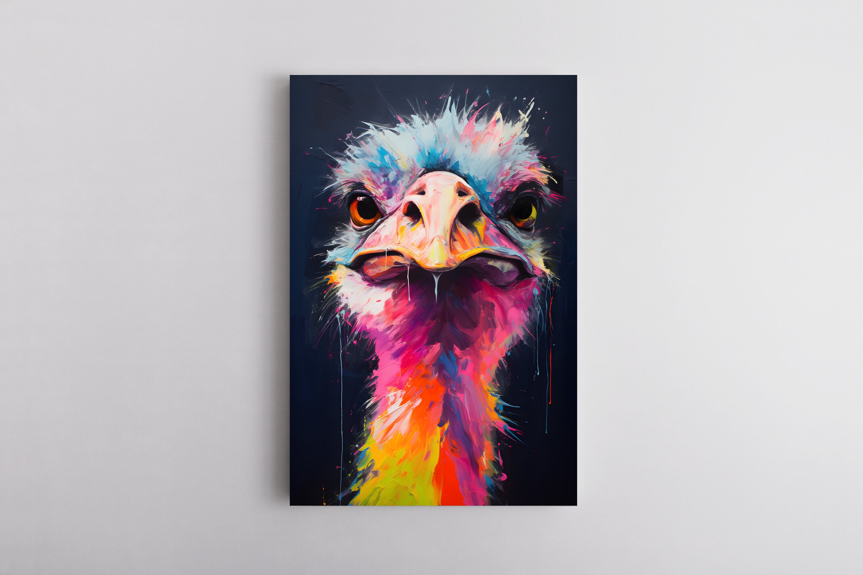 Colorful Ostrich Oil Painting Print on Framed Canvas Wall Art Home ...