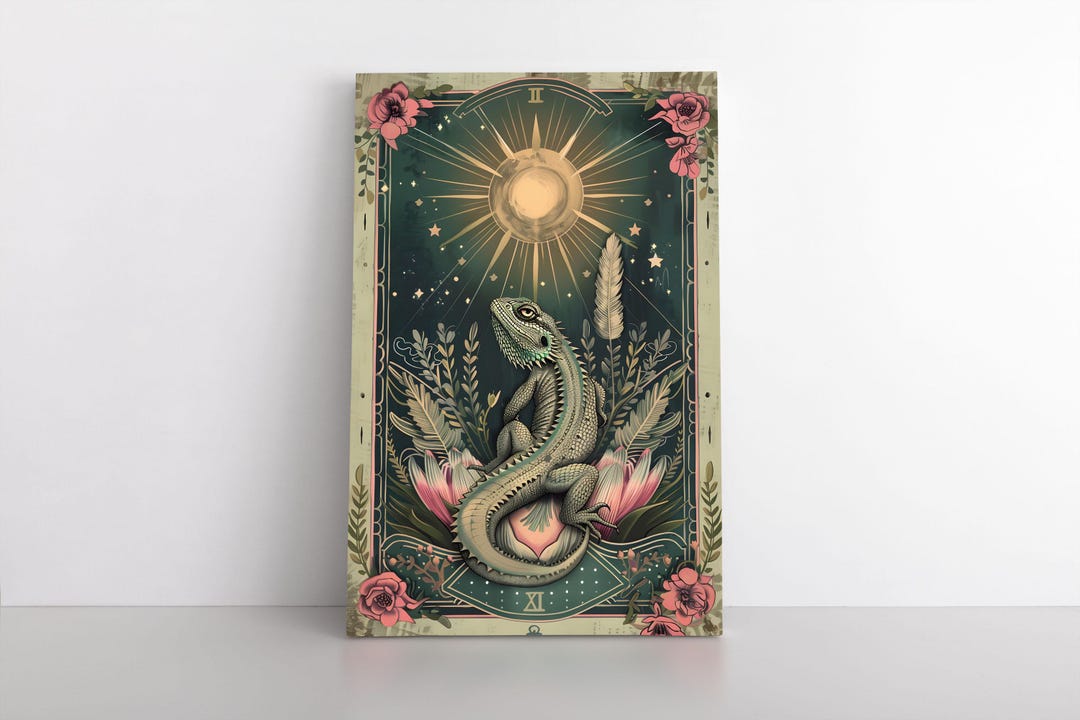 Bearded Dragon Lizard Tarot Card Inspired Canvas Wall Art Print ...