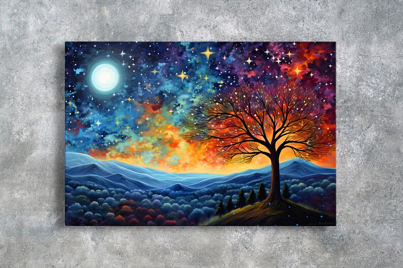 Dreamscape Painting Print on Framed Canvas Wall Art Night Sky Surreal ...
