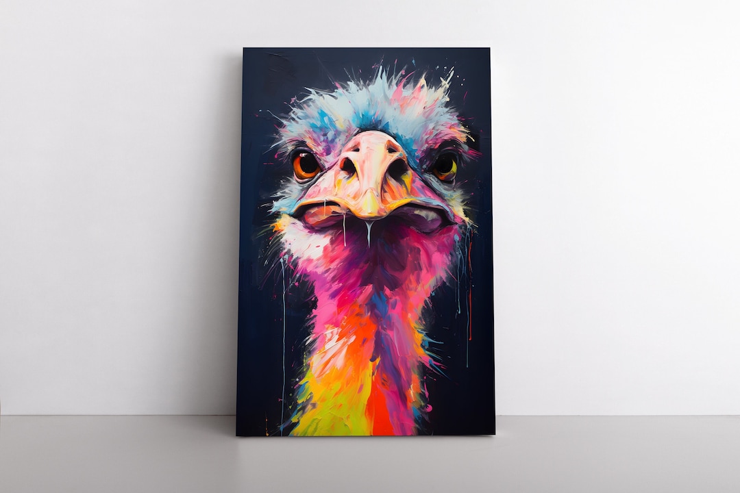 Colorful Ostrich Oil Painting Print on Framed Canvas Wall Art Home ...