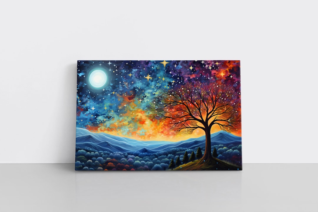 Dreamscape Painting Print on Framed Canvas Wall Art Night Sky Surreal ...