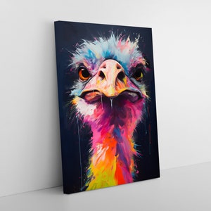Colorful Ostrich Oil Painting Print on Framed Canvas Wall Art Home ...