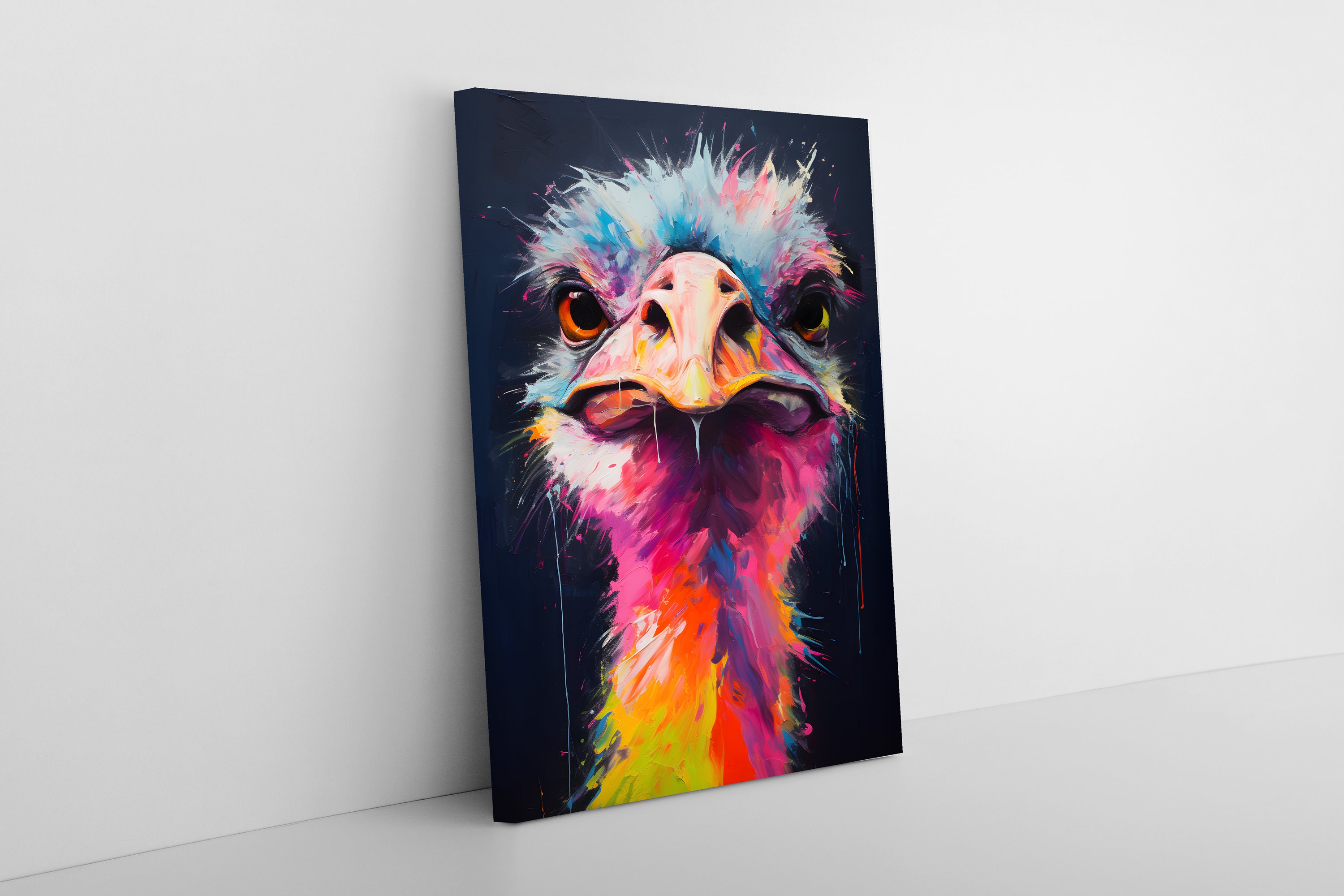 Colorful Ostrich Oil Painting Print on Framed Canvas Wall Art Home ...