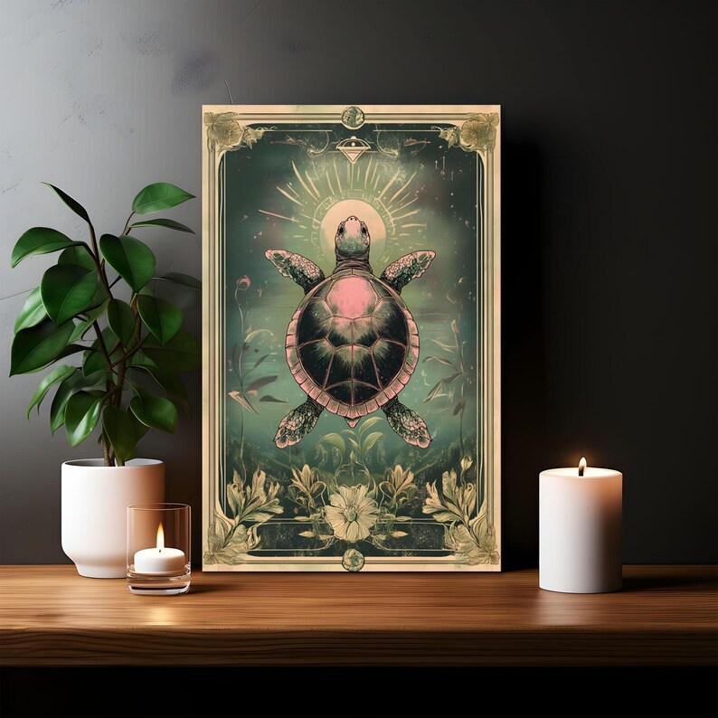 Tarot Card Inspired Sea Turtle Canvas Wall Art Print | Earthy Art ...