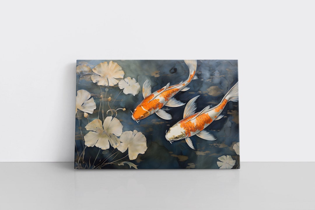 Koi Fish Painting | Koi Carp Drawing on Framed Canvas Artwork | Koi ...