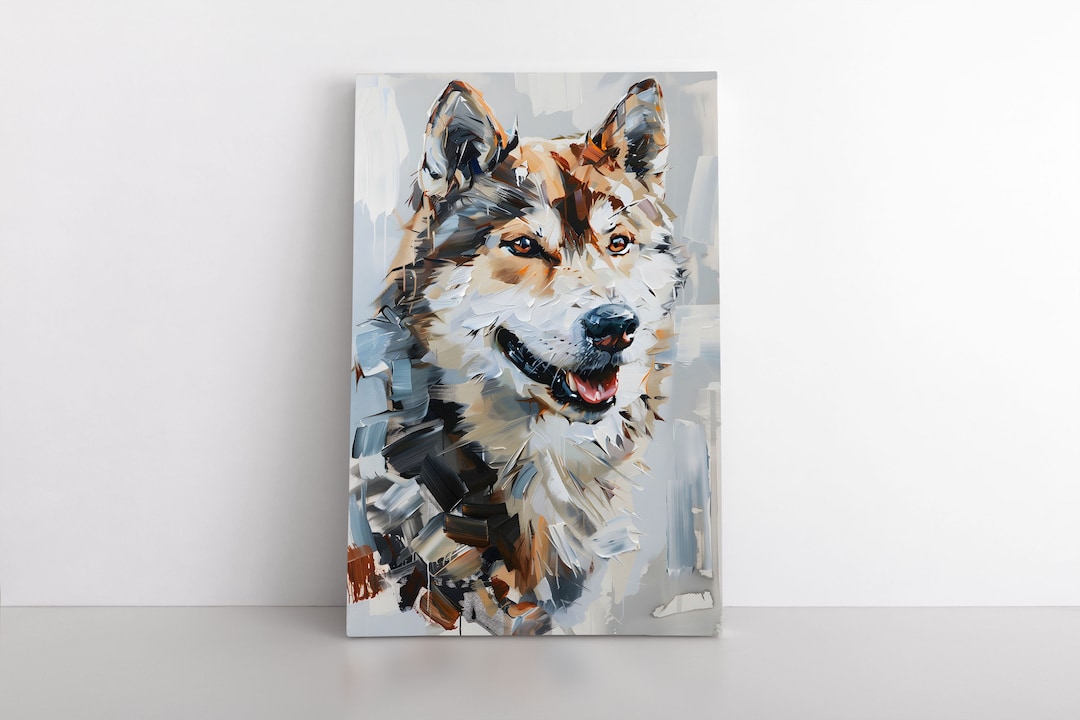 Abstract Wolf Portrait Oil Painting Print on Canvas | Grey Timber Wolf ...