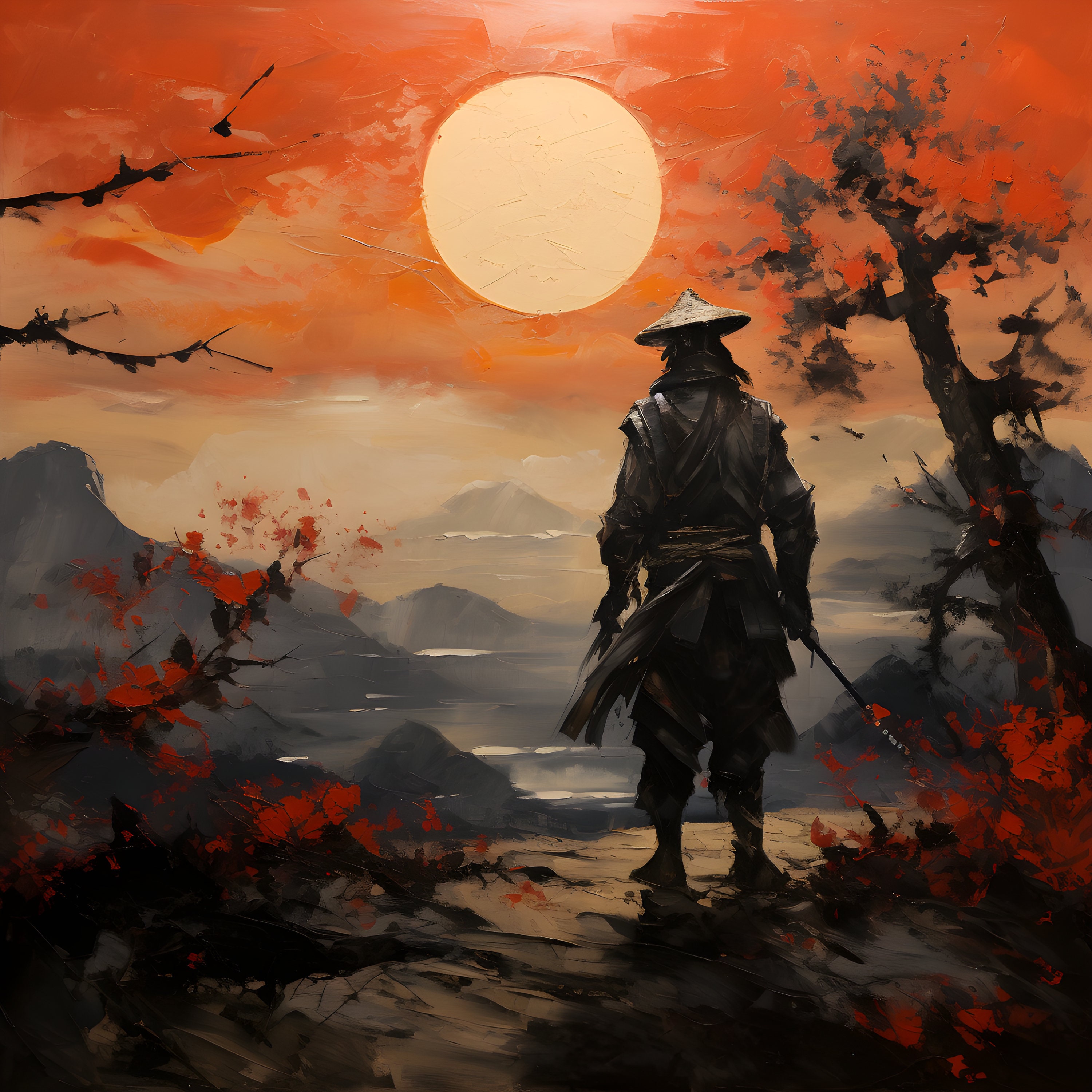 Vintage Samurai Warrior Oil Painting Print Framed Canvas Wall Art ...