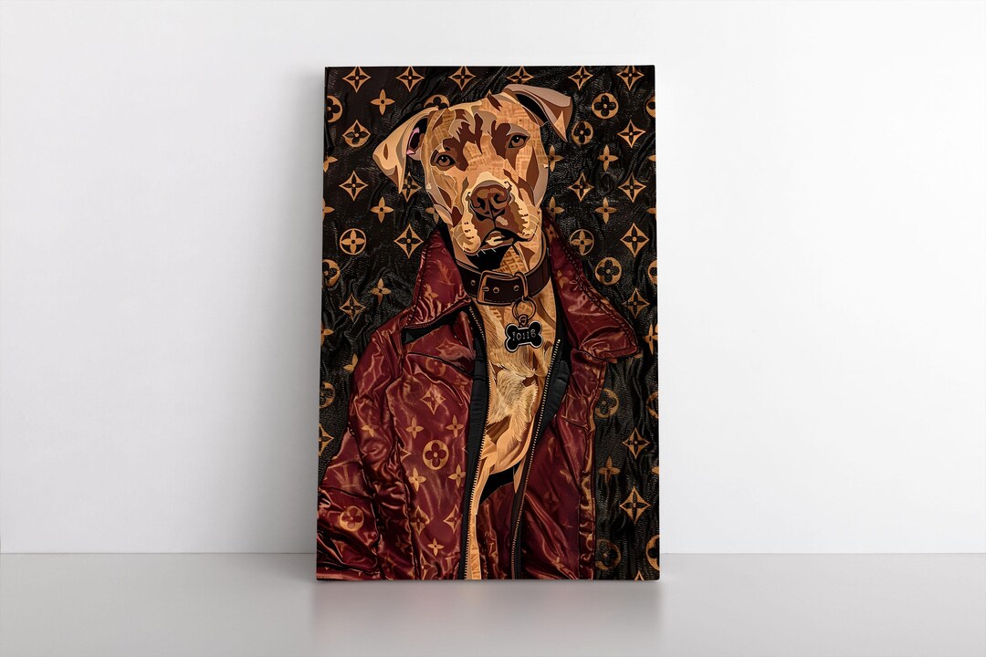 Designer Pitbull Dog Artwork Print on Canvas | Cute Pet Pitbull Wall ...