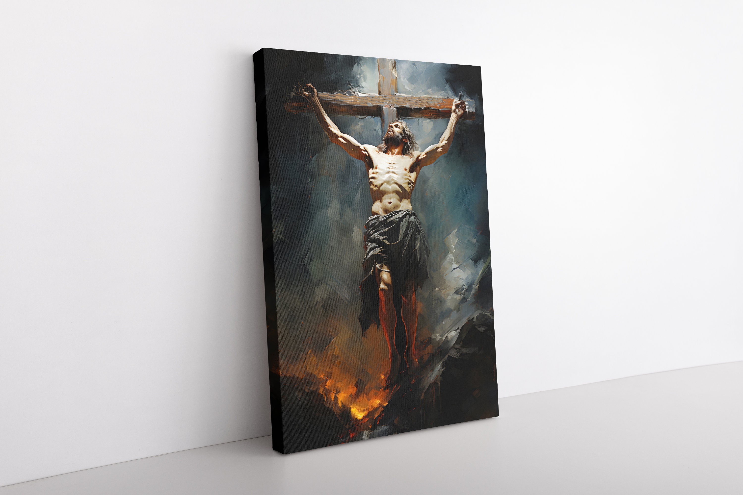 Jesus Christ on the Cross Crucifixion Oil Painting Print Framed Canvas ...