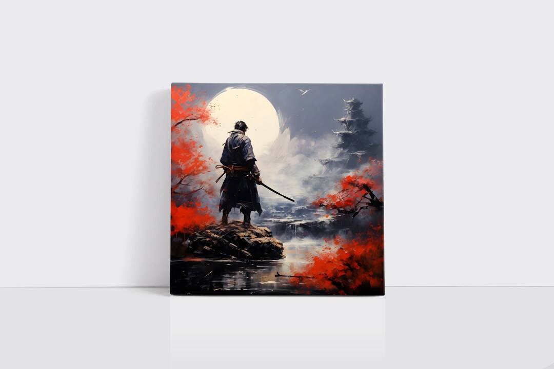 Ancient Samurai Warrior & Temple Oil Painting Print on Framed Canvas ...