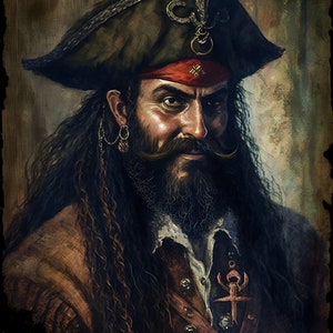 Pirate Blackbeard Portrait Painting Print on Canvas Wall Art | Vintage ...