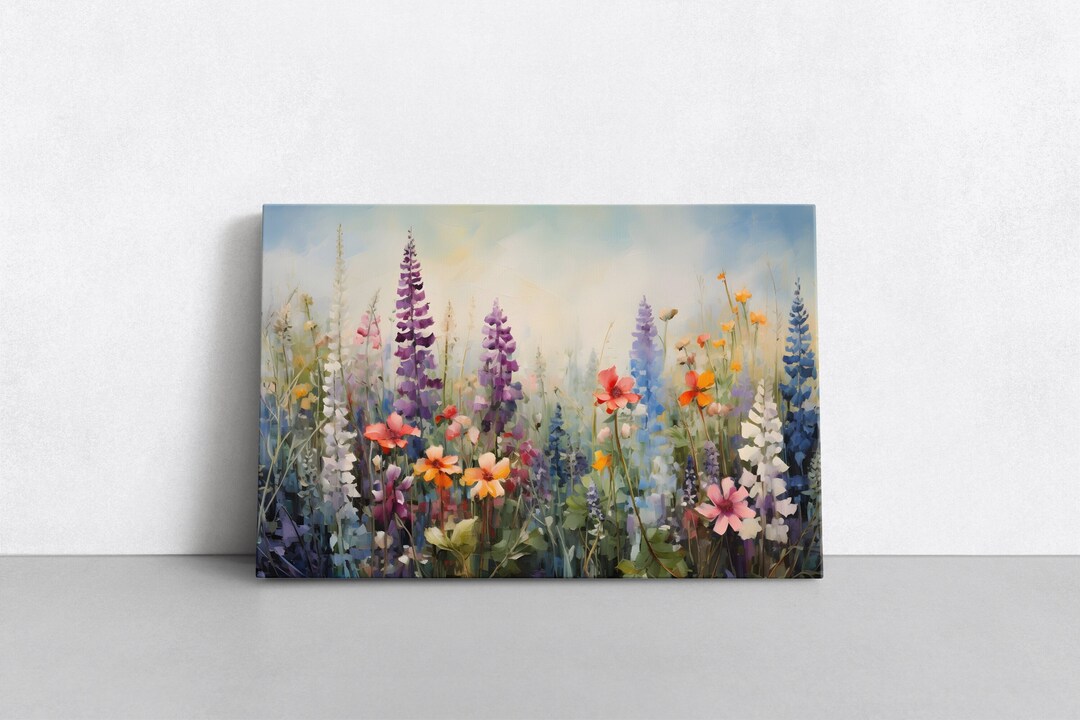 Colorful Wildflowers Vintage Oil Painting Print | Neutral Canvas Wall ...