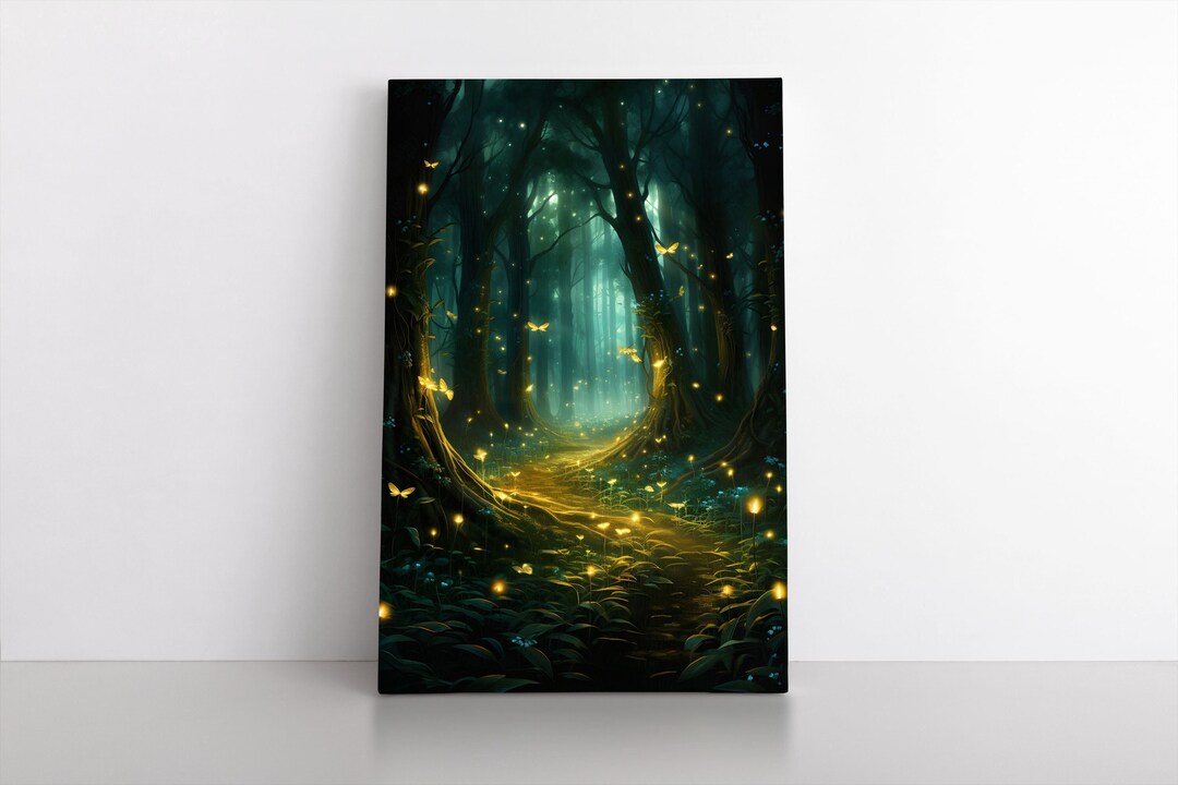 Enchanted Magical Spirit Forest Path With Fireflies Canvas Wall Art ...