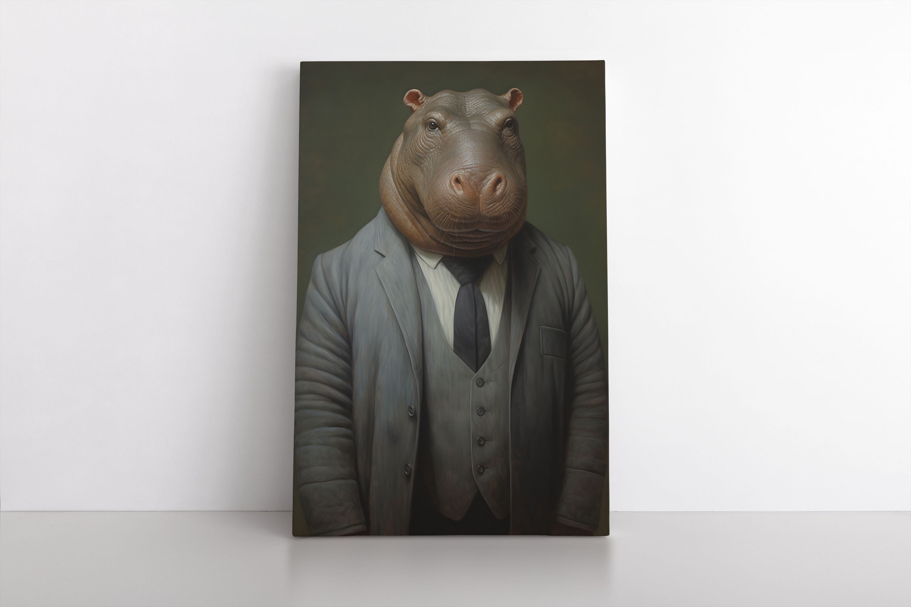 Victorian Hippo Portrait Print on Canvas Wall Art Funny Animals Artwork ...