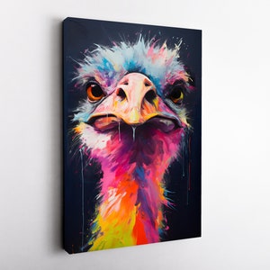 Colorful Ostrich Oil Painting Print on Framed Canvas Wall Art Home ...