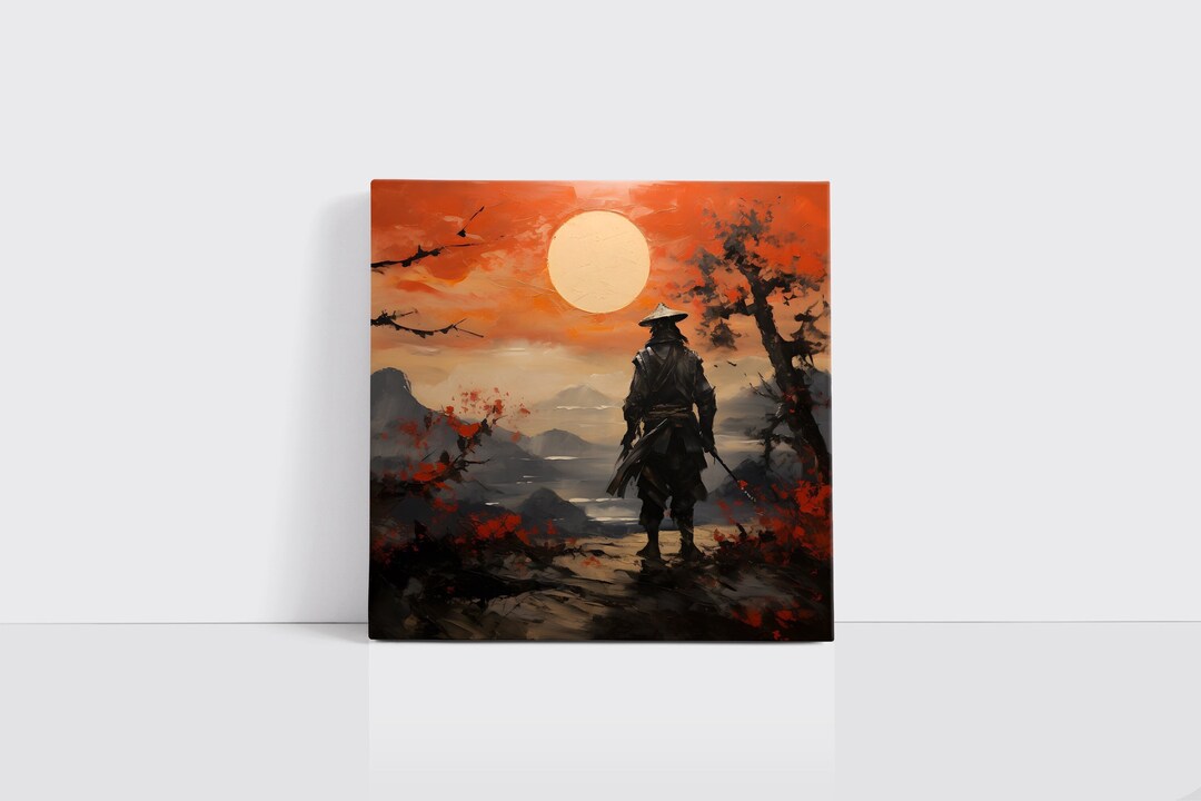 Vintage Samurai Warrior Oil Painting Print Framed Canvas Wall Art ...