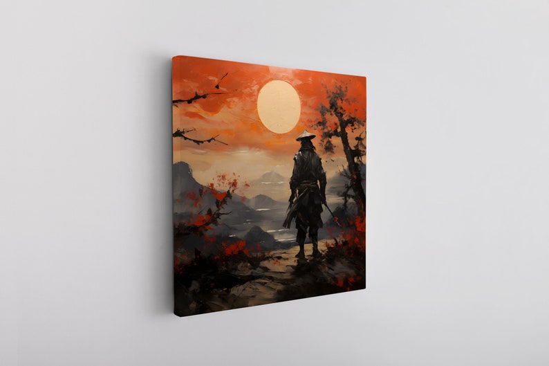 Vintage Samurai Warrior Oil Painting Print Framed Canvas Wall Art ...