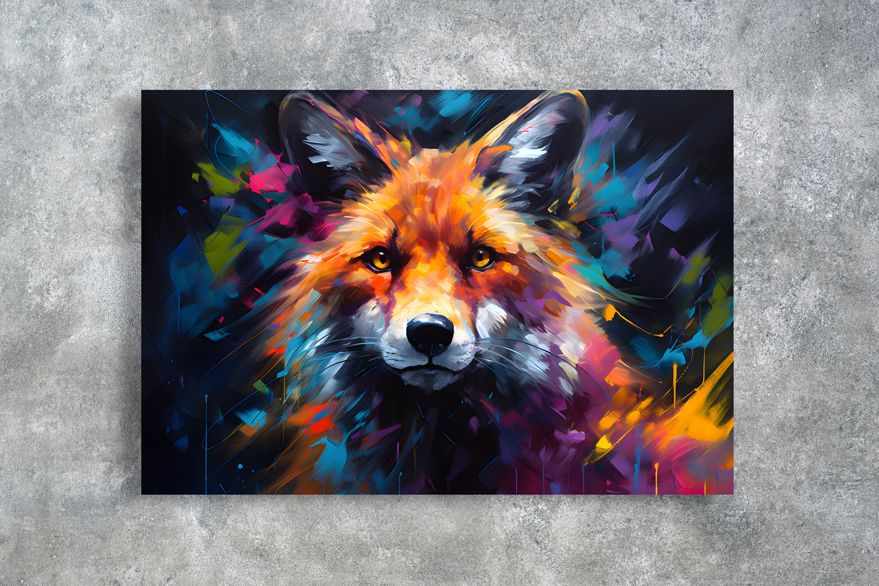 Colorful Neon Red Fox Portrait Oil Painting Print Thick - Etsy
