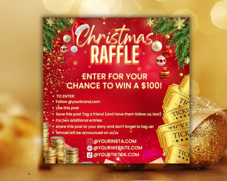 Christmas Raffle Giveaway,raffle Ticket Template,holiday Giveaway ...