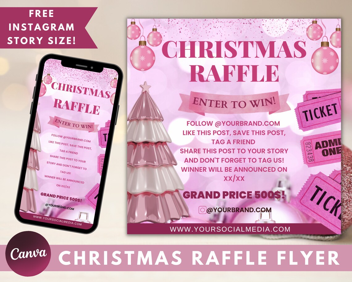 Christmas Raffle Flyer Template, Christmas Raffle Giveaway, Raffle ...