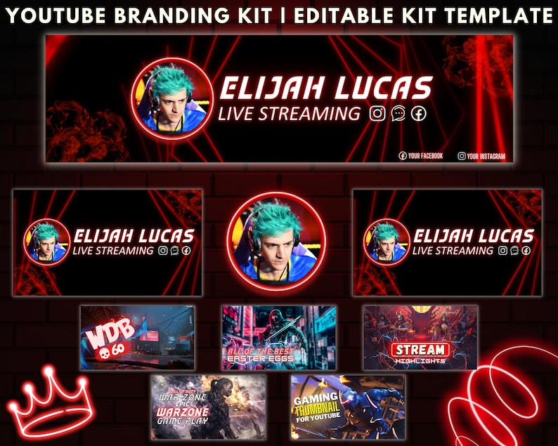Gamer Youtuber Branding Kit, Editable Banners, Animated Intro and Outro ...